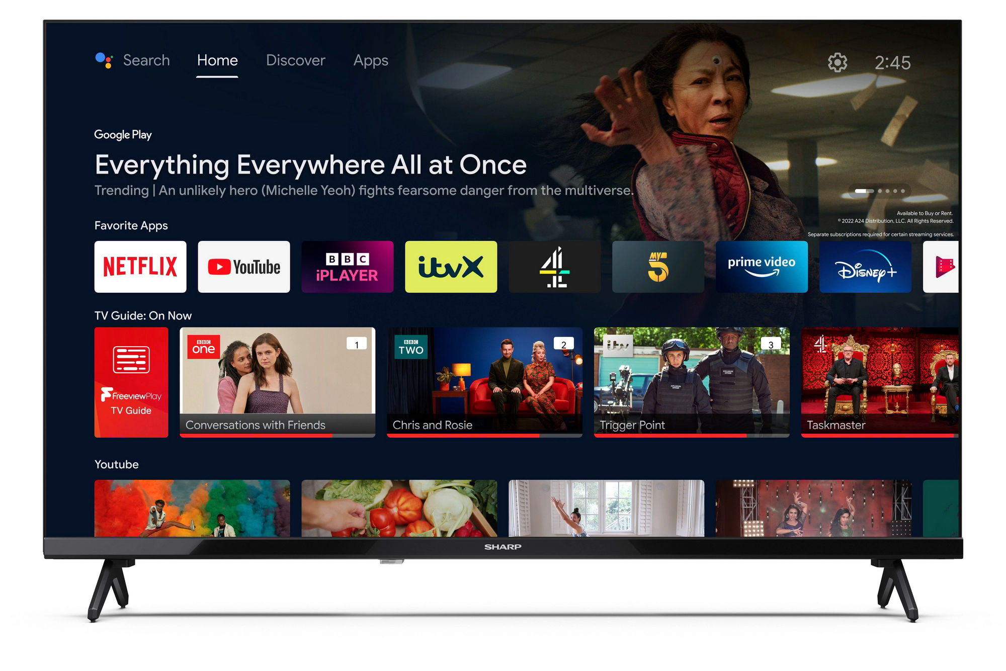 Sharp 1T-C32FH2KL2AB 32" HD Ready LED Android Smart TV Chromecast | SHA ...