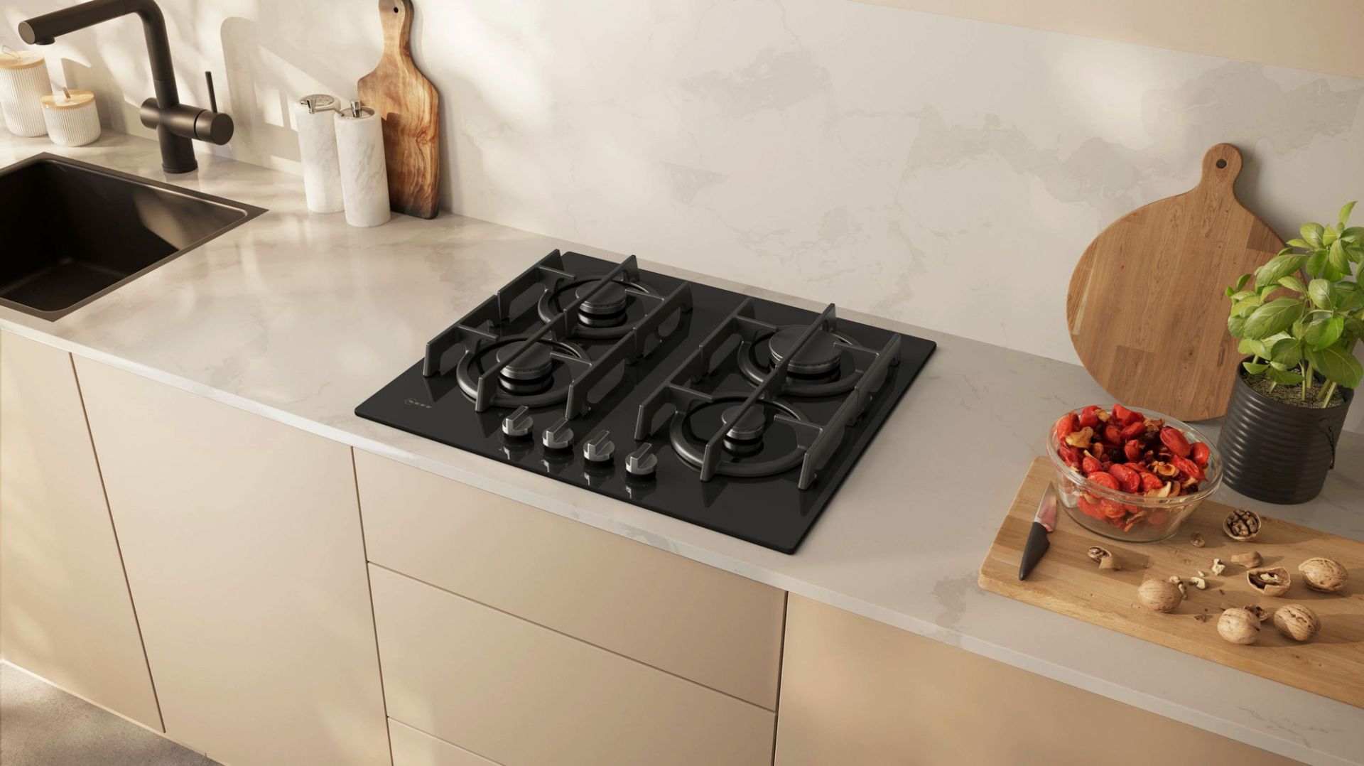 Neff T26PIP4S0 59cm Gas Hob - Black | NEF-T26PIP4S0